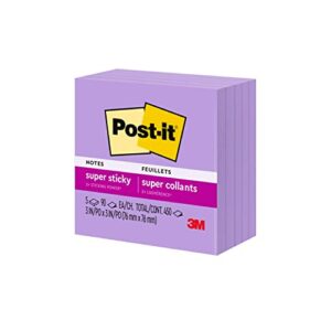 Post-it Super Sticky Notes, 3x3 in, 5 Pads, 2x the Sticking Power, Purple Iris, Recyclable (654-5SSCG)