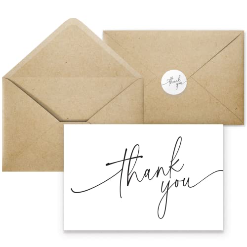 20 Pack Thank You Cards with Kraft Envelopes and Stickers, 4x6 Inch Professional and Minimalistic Looking | Suitable for Business, Baby Shower, Wedding, Graduation, Bridal Shower, Funeral