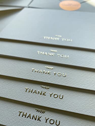 RUN2PRINT (36 Pack) Thank You Cards With Envelopes & Gift of 36 Foiled Stickers - Elegant Emboss Rose Gold Foil Pressed Blank Notes Wedding All Occasion Cards (Ivory)