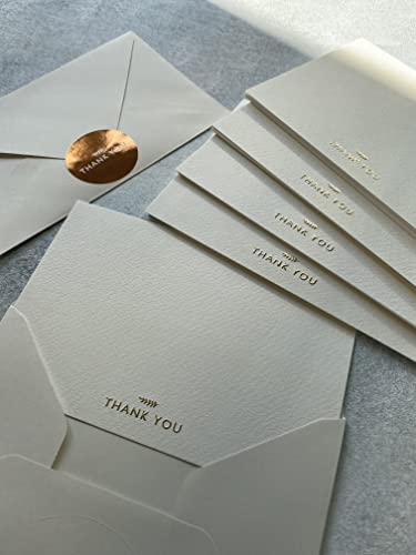 RUN2PRINT (36 Pack) Thank You Cards With Envelopes & Gift of 36 Foiled Stickers - Elegant Emboss Rose Gold Foil Pressed Blank Notes Wedding All Occasion Cards (Ivory)