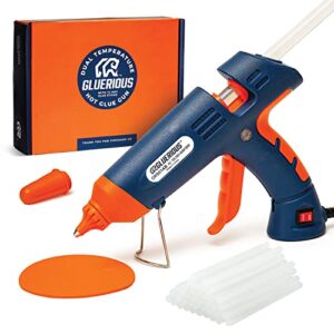 gluerious full size hot glue gun kit, 60w/100w dual temp glue gun with 15 large hot glue sticks for crafts, diy, & industrial heavy duty.