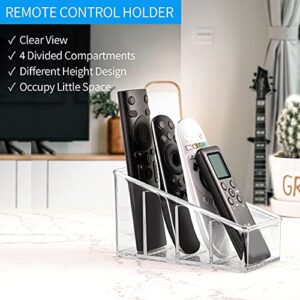 MaxGear Remote Control Holder Desk Organizer Clear Plastic Desktop Organization Pencil Holder, 4 Compartments Makeup Brush Holders with Different Heights for Home, Office, School, 5.8''x 3.4'' x 2.6''