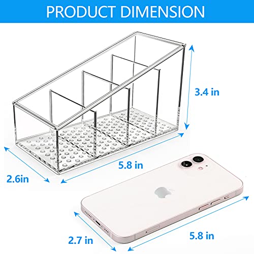 MaxGear Remote Control Holder Desk Organizer Clear Plastic Desktop Organization Pencil Holder, 4 Compartments Makeup Brush Holders with Different Heights for Home, Office, School, 5.8''x 3.4'' x 2.6''