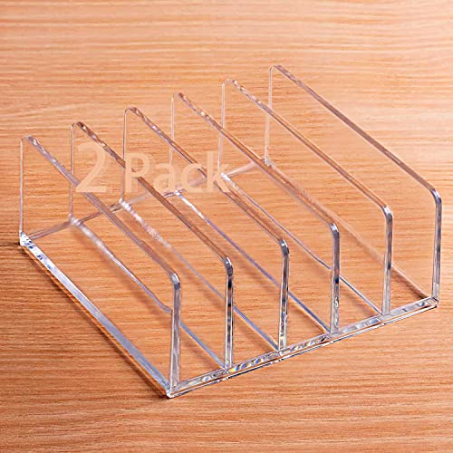 Halyuhn Acrylic Desk Organizer for Sorting Mail, Business Card 2 Pack, 5 Slot Mail Organizer Countertop, Clear Bill Money Divider for Cash Envelope, Acrylic Cell Phone Divider Holder for Charging