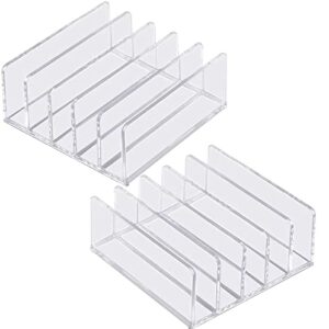 Halyuhn Acrylic Desk Organizer for Sorting Mail, Business Card 2 Pack, 5 Slot Mail Organizer Countertop, Clear Bill Money Divider for Cash Envelope, Acrylic Cell Phone Divider Holder for Charging