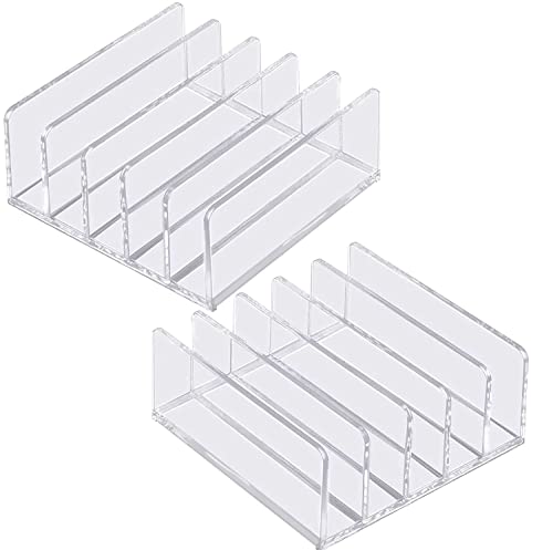 Halyuhn Acrylic Desk Organizer for Sorting Mail, Business Card 2 Pack, 5 Slot Mail Organizer Countertop, Clear Bill Money Divider for Cash Envelope, Acrylic Cell Phone Divider Holder for Charging