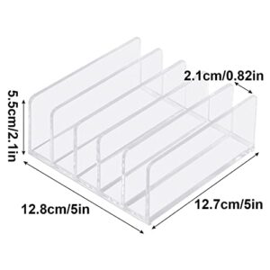 Halyuhn Acrylic Desk Organizer for Sorting Mail, Business Card 2 Pack, 5 Slot Mail Organizer Countertop, Clear Bill Money Divider for Cash Envelope, Acrylic Cell Phone Divider Holder for Charging