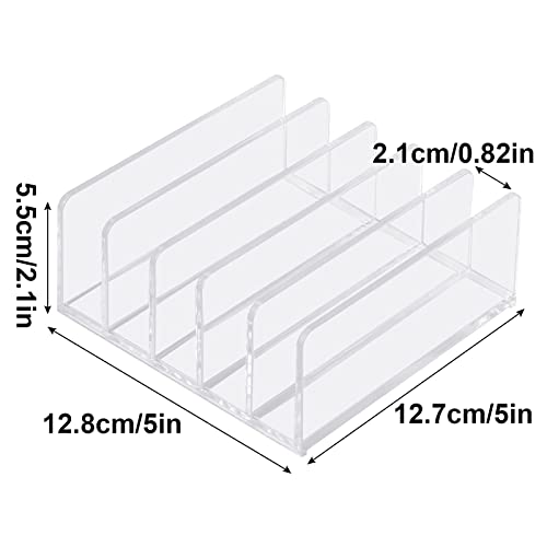 Halyuhn Acrylic Desk Organizer for Sorting Mail, Business Card 2 Pack, 5 Slot Mail Organizer Countertop, Clear Bill Money Divider for Cash Envelope, Acrylic Cell Phone Divider Holder for Charging