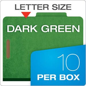 Pendaflex® Classification Folders, 1 Divider, 2" Fasteners, Letter, Dark Green, 10/Box (23733P)