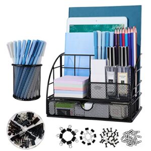 vedett office desk organizer with 6 compartments + pen holder / 72 accessories, desk accessories organizers for office, home, school (black)