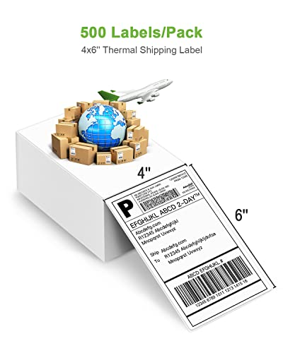 Thermal Direct Shipping Label (Pack of 500 4x6 Fan-Fold Labels), NELKO Thermal Labels for Thermal Printer, Commercial Grade