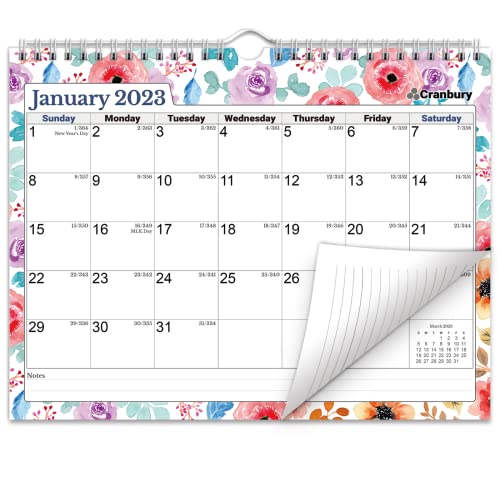 CRANBURY Small Wall Calendar 2023 - (Floral) Use 8.5x11 Calendar 2023 as Desk Calendar or Hanging Calendar 8.5 x 11, Gorgeous Flower Designs, Includes Stickers