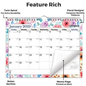 CRANBURY Small Wall Calendar 2023 - (Floral) Use 8.5x11 Calendar 2023 as Desk Calendar or Hanging Calendar 8.5 x 11, Gorgeous Flower Designs, Includes Stickers