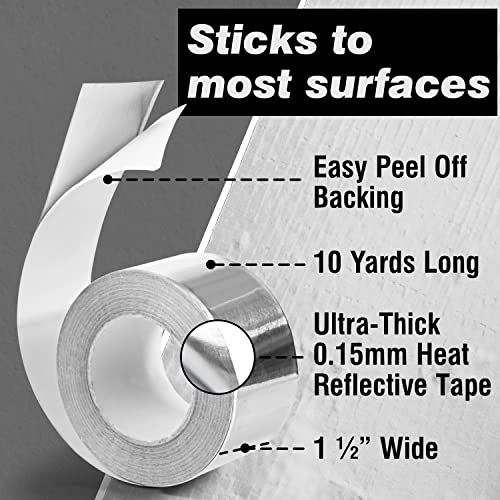 [30 Feet] High Temperature Tape – Aluminum Foil Tape for Metal, Plastic, & Glass – Heat Resistant Tape - 10 Yards, 0.15mm Thick, 1.5in Width – Furnace Tape, Flue Tape, Dryer Tape, & Grill Tape