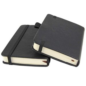 (2-pack) pocket notebook 3.5″ x 5.5″, small hardcover journal with pen holder, inner pockets, 100gsm thick ruled/lined paper, black