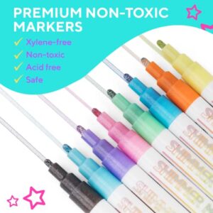 DoodleDazzles Shimmer Markers - Double Line Outliner Markers - Metallic Pens - Shimmer Outline Markers For Art, Drawing, Writing, Christmas, Greeting Cards, DIY, Scrapbook, Crafts - 8ct