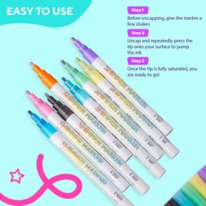 DoodleDazzles Shimmer Markers - Double Line Outliner Markers - Metallic Pens - Shimmer Outline Markers For Art, Drawing, Writing, Christmas, Greeting Cards, DIY, Scrapbook, Crafts - 8ct