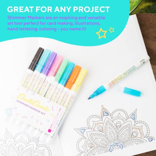 DoodleDazzles Shimmer Markers - Double Line Outliner Markers - Metallic Pens - Shimmer Outline Markers For Art, Drawing, Writing, Christmas, Greeting Cards, DIY, Scrapbook, Crafts - 8ct