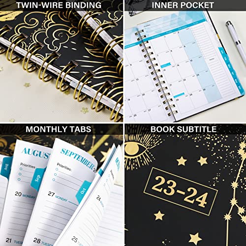 Planner 2023-2024 - Academic Planner 2023-2024, Jul 2023 - Jun 2024, 2023-2024 Planner Weekly and Monthly with Tabs, 6.1" x 8.7", Hardcover with Back Pocket + Thick Paper + Twin-Wire Binding, Daily Organizer - Black