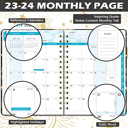 Planner 2023-2024 - Academic Planner 2023-2024, Jul 2023 - Jun 2024, 2023-2024 Planner Weekly and Monthly with Tabs, 6.1" x 8.7", Hardcover with Back Pocket + Thick Paper + Twin-Wire Binding, Daily Organizer - Black