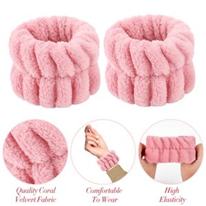 Sibba 2 Pieces Women's Microfiber Wrist Wash Bands, Absorbent Wristbands Wrist Sweatband for Girls Prevent Water from Spilling Down Your Arms (Pink)