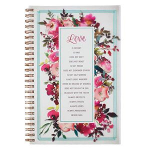 christian art gifts notebook love is patient kind i corinthians 13:4-7 bible verse inspirational writing notebook gratitude prayer journal flexible cover 128 ruled pages w/scripture, 6 x 8.5 inches