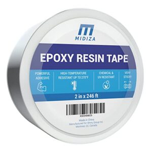 midiza resin tape for epoxy resin molding – high temperature resistant thermal silicone adhesive tape – easy peel epoxy release tape for river tables & crafts – 2 in wide 246 ft long epoxy resin tape