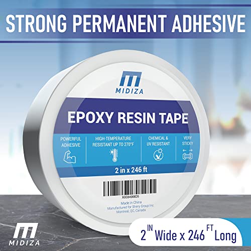 Midiza Resin Tape for Epoxy Resin Molding - High Temperature Resistant Thermal Silicone Adhesive Tape - Easy Peel Epoxy Release Tape for River Tables & Crafts - 2 in Wide 246 ft Long Epoxy Resin Tape