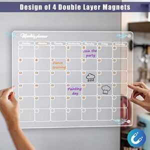 Acrylic Magnetic Dry Erase Board Calendar for Fridge 2 Pcs, 16”x12" Clear Acrylic Dry Erase Board for Refrigerator, Reusable Magnetic Monthly Planner and Whiteboard