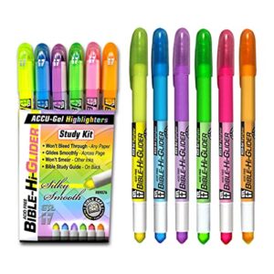 g.t. luscombe company, inc. accu-gel bible-hi-glider bible study set | precise tip size | no bleed solid gel highlighter | no smearing or fading | long lasting bright translucent colors (set of 6)