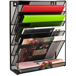 gdindinfan wall file organizer holder mesh hanging paper document holder,vertical 5 pocket tier for office home, black