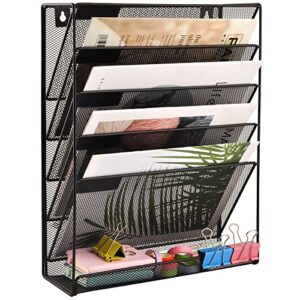 GDinDinFan Wall File Organizer Holder Mesh Hanging Paper Document Holder,Vertical 5 Pocket Tier for Office Home, Black