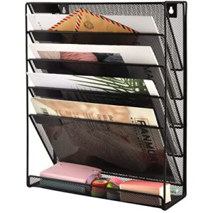 GDinDinFan Wall File Organizer Holder Mesh Hanging Paper Document Holder,Vertical 5 Pocket Tier for Office Home, Black