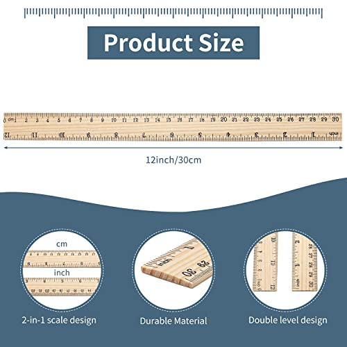 60 Pack Wooden Ruler 12 Inch Rulers Bulk Wood Measuring Ruler Office Ruler 2 Scale