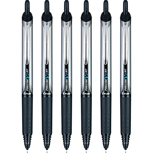 PILOT Pen 13616 Precise V7 RT Refillable & Retractable Liquid Ink Rolling Ball Pens, Fine Point (0.7mm) Black Ink, 6-Pack