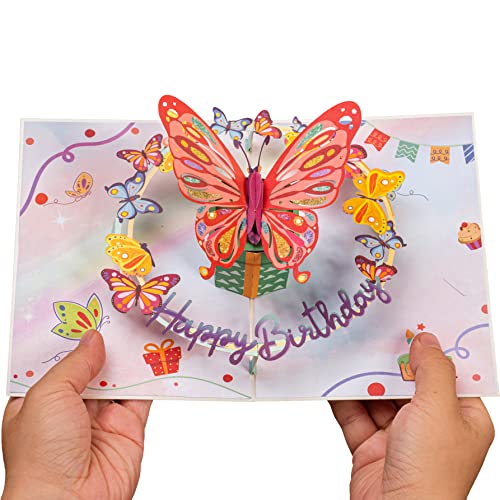 Paper Love 3D Pop Up Birthday Card, Butterfly, For Adults and Kids - 5" x 7" Cover - Includes Envelope and Note Tag