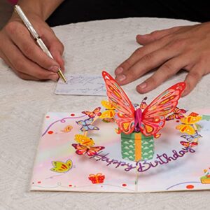 Paper Love 3D Pop Up Birthday Card, Butterfly, For Adults and Kids - 5" x 7" Cover - Includes Envelope and Note Tag