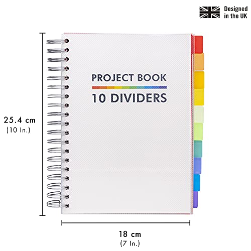 Pukka Pad B5 Subject Notebook with 10 Repositionable Dividers for Organization – 400 Perforated Pages of 80GSM Paper – 200 Sheet Notebook for School, Office, and Home – White, 7.48 x 9.84in