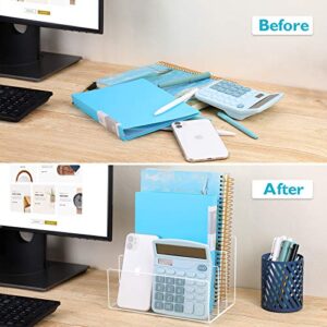 KTRIO Acrylic File Holder 3 Sections, File Organizer for Desk Clear Desk Organizer File Sorter File Folder Holder Mail Organizer Letter Holder for Envelopes, Mail, Electronics