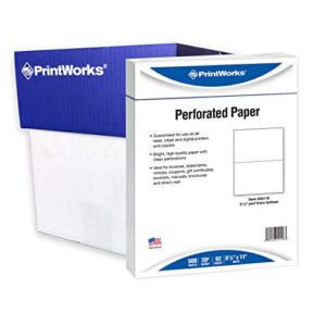 printworks half sheet perforated paper, 8.5 x 11, 20 lb, 2500 sheets, white (04116c)