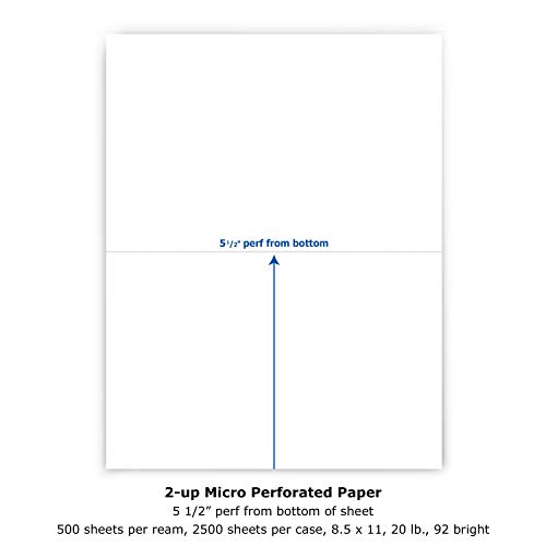 PrintWorks Half Sheet Perforated Paper, 8.5 x 11, 20 lb, 2500 Sheets, White (04116C)