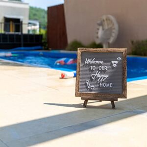 Rustic Wood Frame Gray Felt Letter Board 10x10 inch with Letters, Stand, Scissors Set | Baby Announcement Sign | First Day Of School Board | Message Board for Classroom | Rustic Letter Board Sign with Changeable Letters