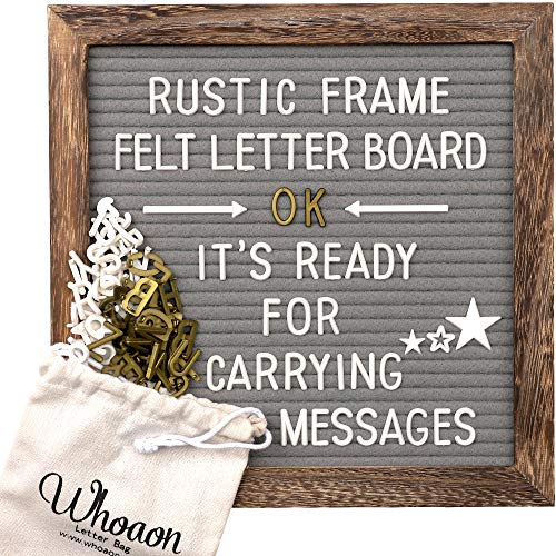 Rustic Wood Frame Gray Felt Letter Board 10x10 inch with Letters, Stand, Scissors Set | Baby Announcement Sign | First Day Of School Board | Message Board for Classroom | Rustic Letter Board Sign with Changeable Letters