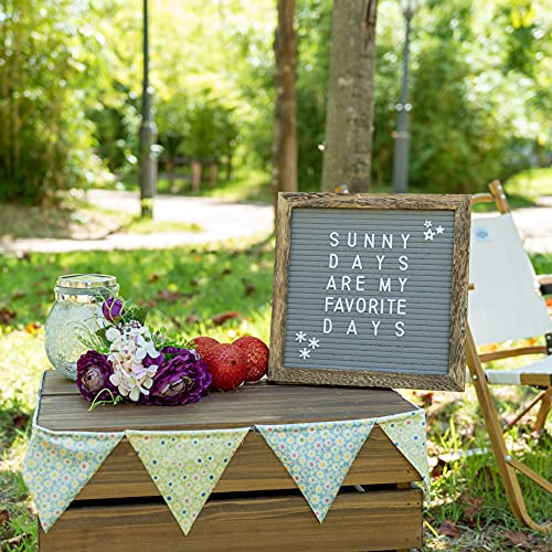 Rustic Wood Frame Gray Felt Letter Board 10x10 inch with Letters, Stand, Scissors Set | Baby Announcement Sign | First Day Of School Board | Message Board for Classroom | Rustic Letter Board Sign with Changeable Letters