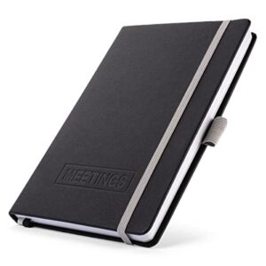 HUSTLE Co. Meeting Notebook for Work with Action Items Clever Hardcover Journal for More Productive Meetings - Index, 160 Pages, 100gsm Paper, Lays Flat, Pen Holder - Business, Work, Professional