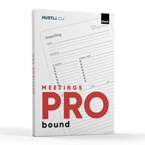 HUSTLE Co. Meeting Notebook for Work with Action Items Clever Hardcover Journal for More Productive Meetings - Index, 160 Pages, 100gsm Paper, Lays Flat, Pen Holder - Business, Work, Professional