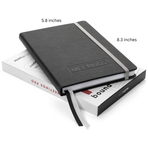 HUSTLE Co. Meeting Notebook for Work with Action Items Clever Hardcover Journal for More Productive Meetings - Index, 160 Pages, 100gsm Paper, Lays Flat, Pen Holder - Business, Work, Professional