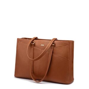 laptop tote bag for women 15.6 inch waterproof leather computer bags women business office work bag briefcase brown