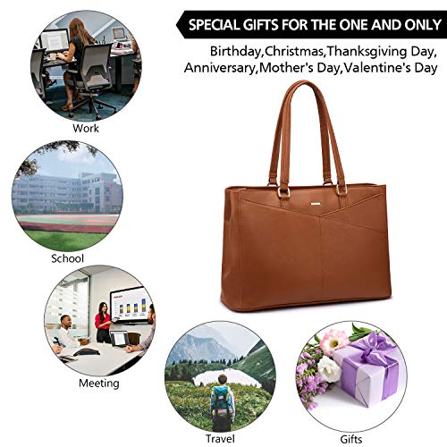 Laptop Tote Bag for Women 15.6 Inch Waterproof Leather Computer Bags Women Business Office Work Bag Briefcase Brown