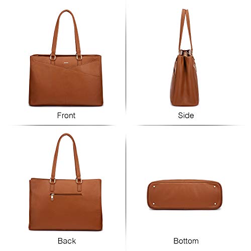 Laptop Tote Bag for Women 15.6 Inch Waterproof Leather Computer Bags Women Business Office Work Bag Briefcase Brown